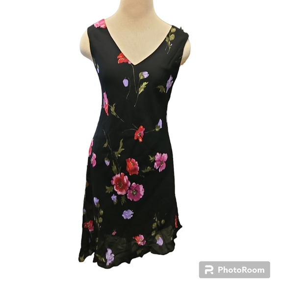 Donna Ricco | Dresses | Vintage Donna Ricco Black Floral High Low Hem ...